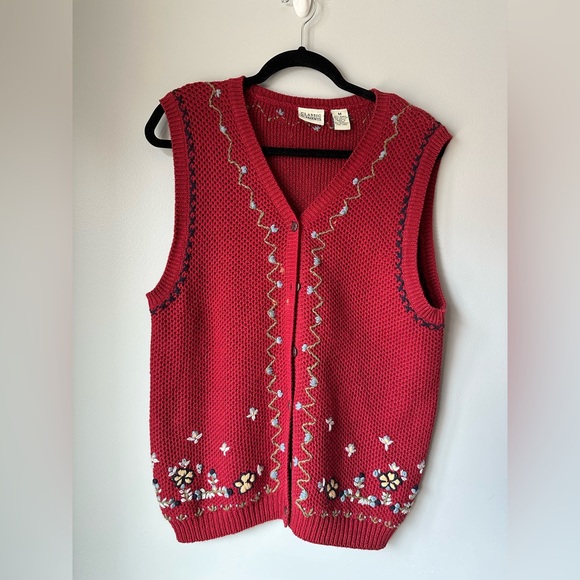 Classic Elements | Sweaters | Classic Elements Red Floral Embroidered ...